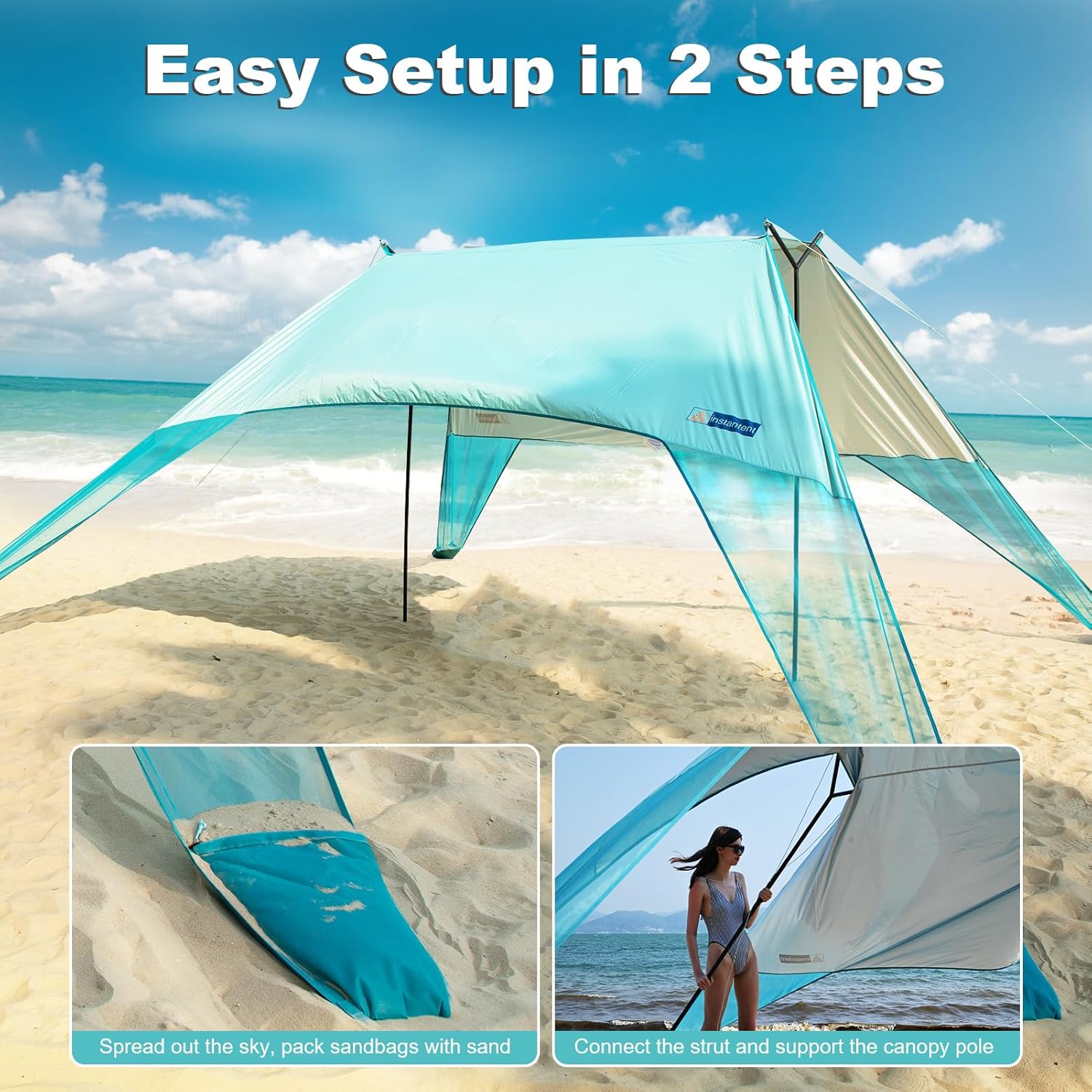 INSTANTENT Large Portable Beach Shade – 15x10ft Gull-Wing Tent, UPF50 ...